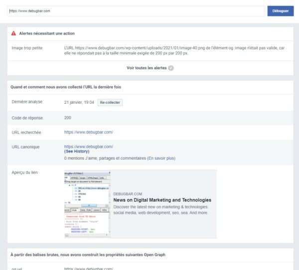 Facebook debugger : how to use the opengraph share